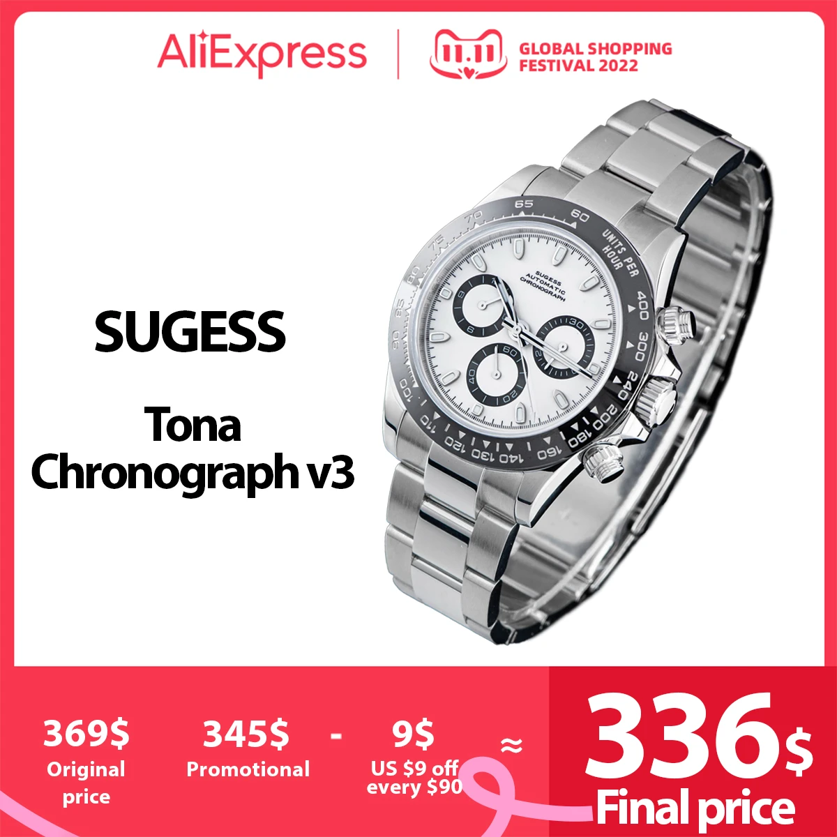 Sugess Panda 7750 Movement Automatic Mechanical Chronograph Wristwatch ...