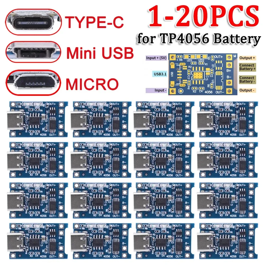 20-1pcs-Type-c-Micro-Mini-USB-DC4-5-5-5V-1A-18650-TP4056-Lithium ...