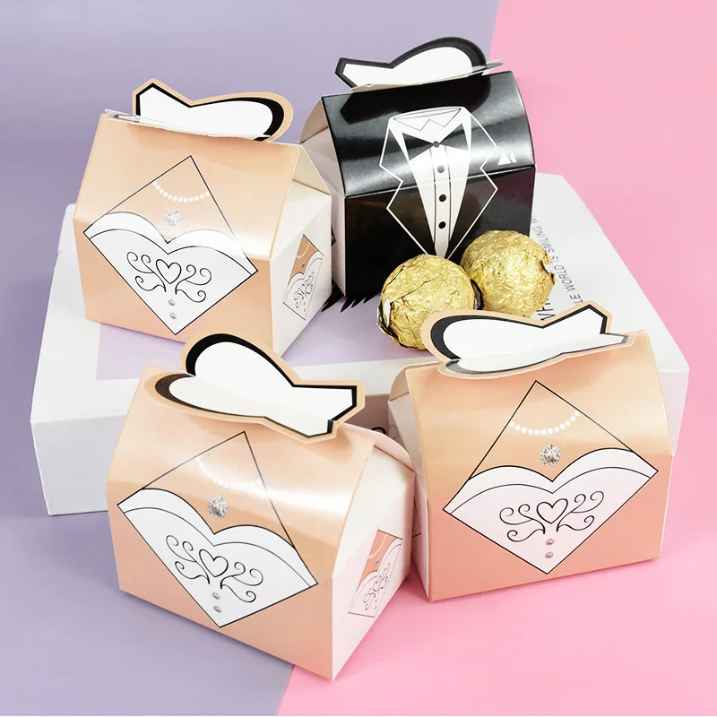 10pcs Bride Groom Dresses Tuxedo Candy Box Bag Wedding Favor Cookie ...