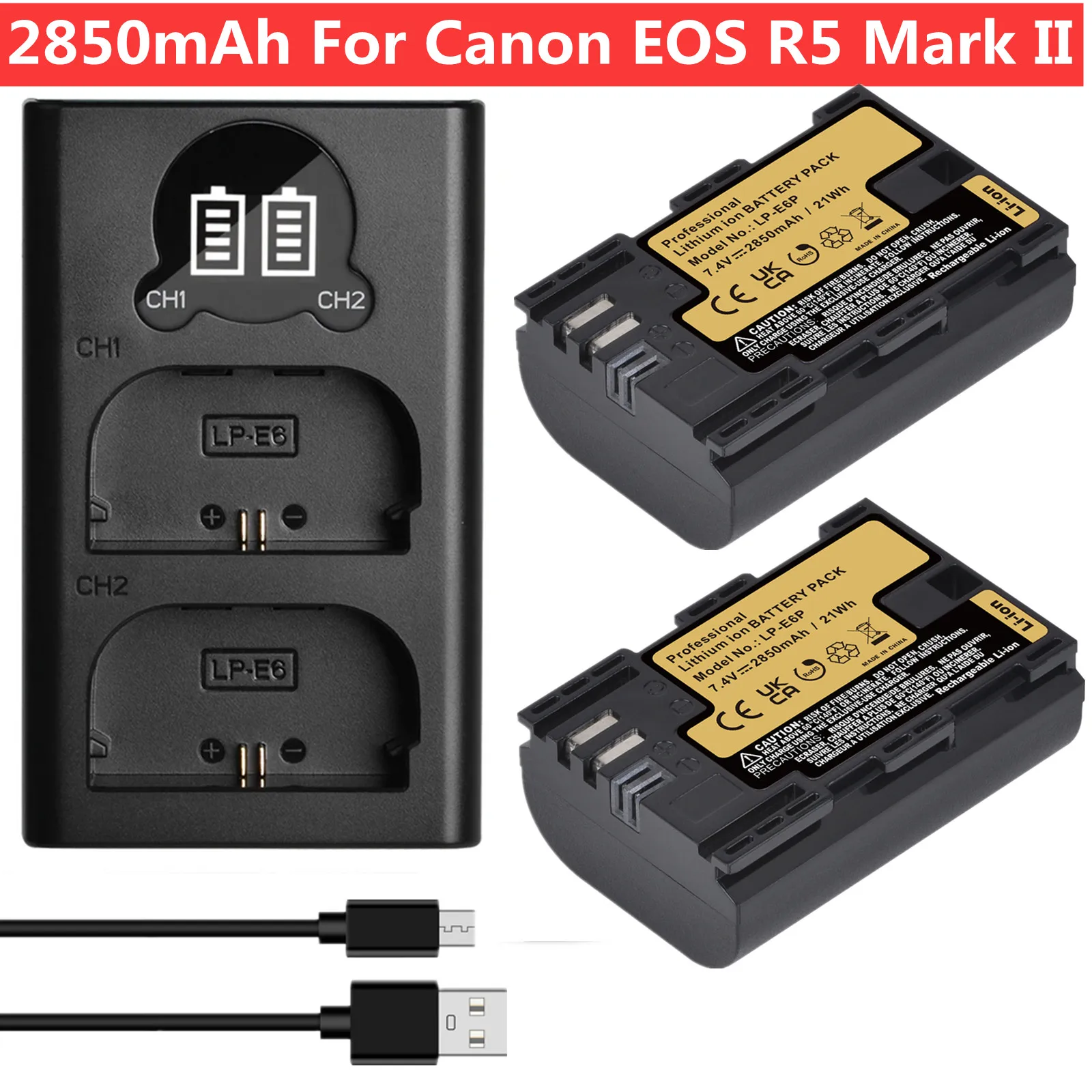 2850mAh-LP-E6P-LP-E6P-Battery-and-LED-USB-Charger-For-Canon-EOS-5DS-R ...
