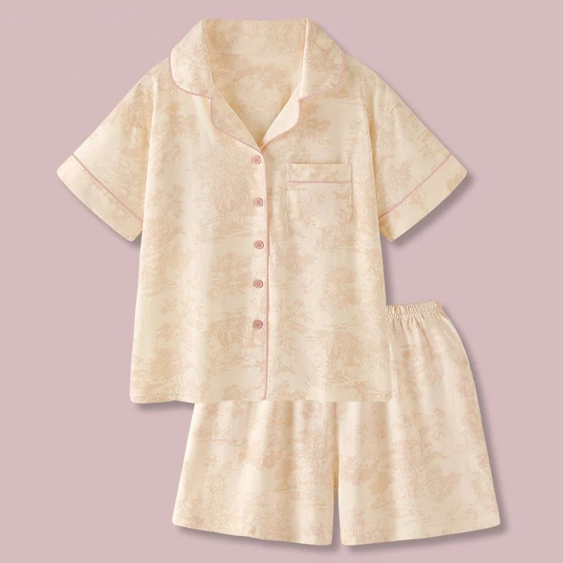 2023-New-100-Cotton-Pajamas-Women-Short-Sleeve-Sleepwear-Full-body-Oil ...