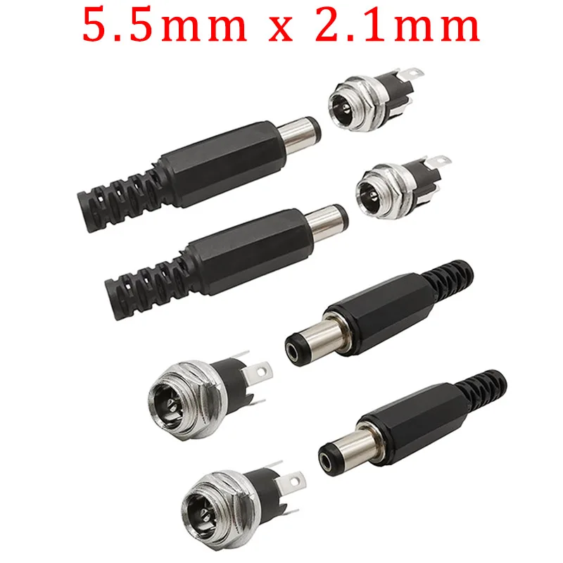 5Pair-DC-Power-Male-Female-Adapter-5-5x2-1mm-DC-Power-Male-Plug-Metal ...