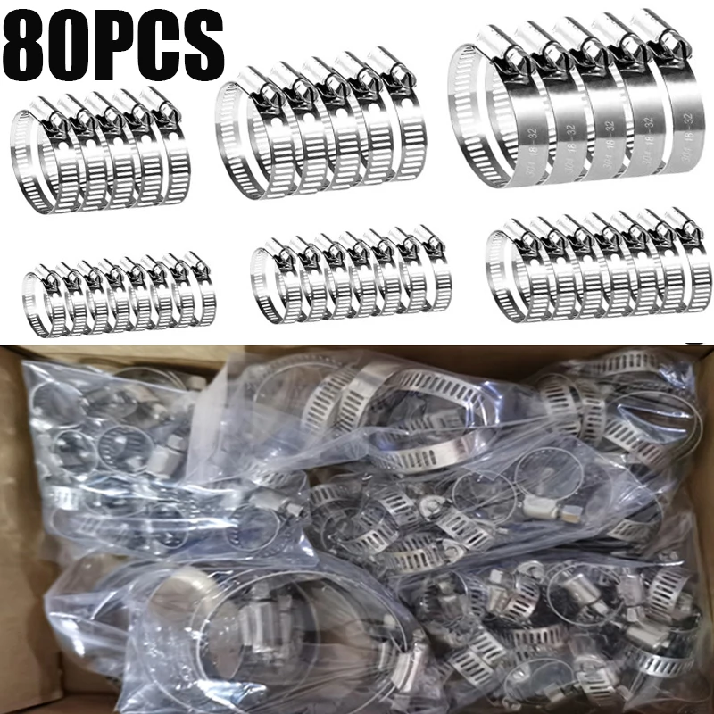80pcs-Hose-Clips-Pipe-Clamps-6mm-51mm-Stainless-Steel-Hoop-Clamp-Hose ...