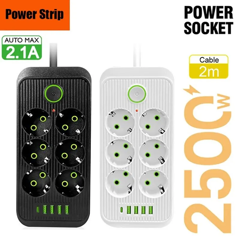EU-Plug-Power-Strip-2M-Extension-Cable-Multiprise-6AC-Outlets ...
