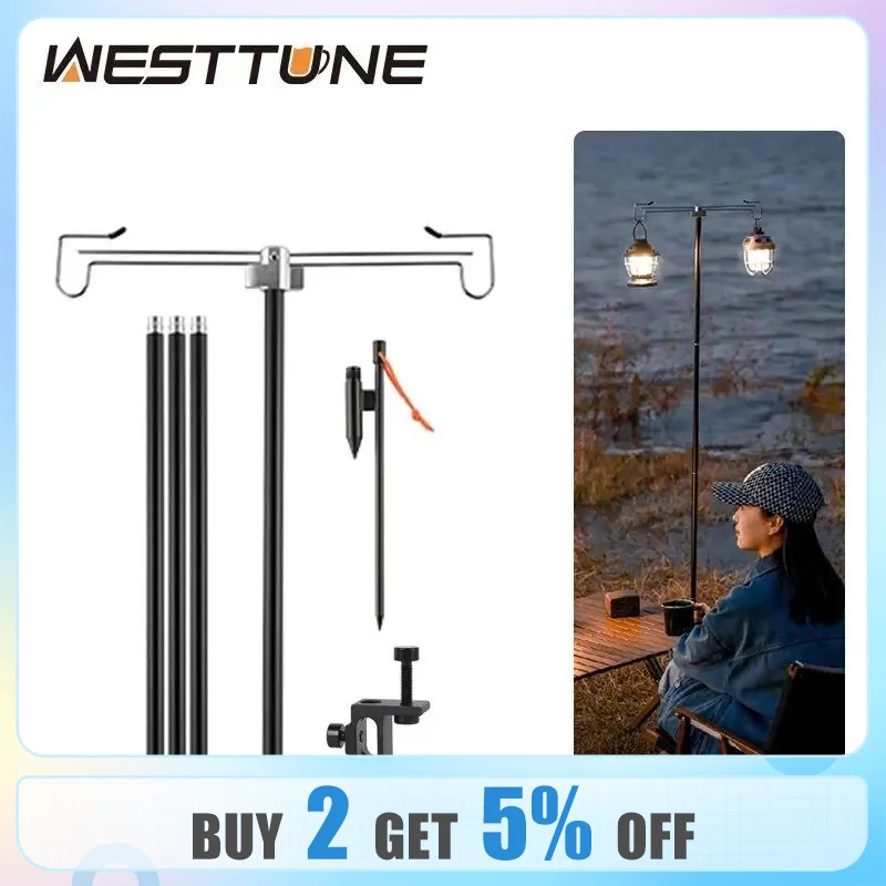 WESTTUNE-Camping-Lamp-Stand-with-Double-Hooks-Aluminum-Alloy-Foldable ...