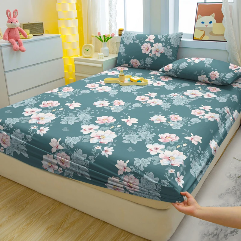 1-Simple-Modern-Plant-Flower-Printed-Matte-Fitted-Sheet-Bedroom-Printed ...