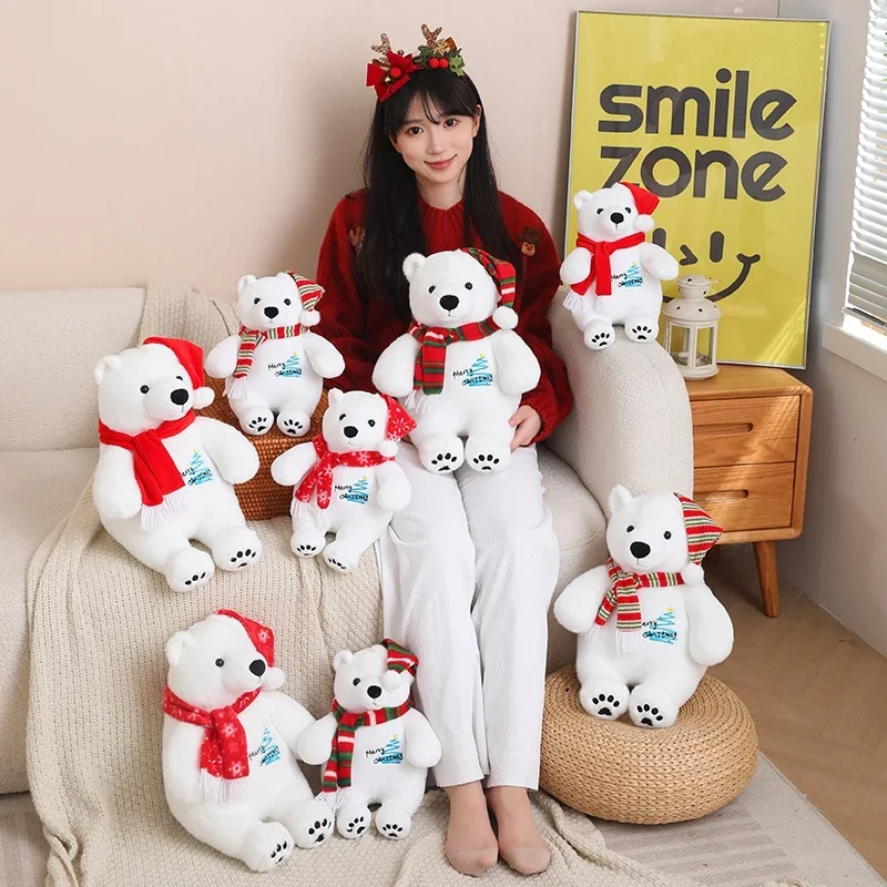 25/33cm Lovely Christmas Polar Bear Plush Toys Cute Soft White Bears ...