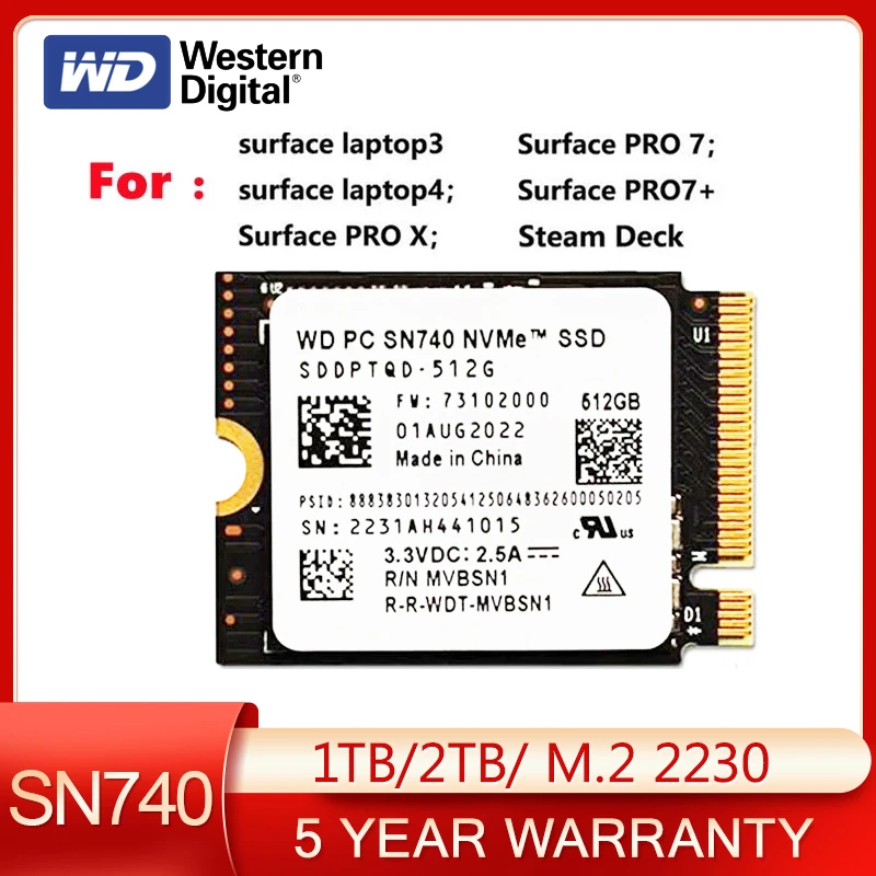 New Wd Sn740 2tb 1tb 512gb 256gb M.2 Nvme 2230 Pcie4.0x4 Ssd Solid ...
