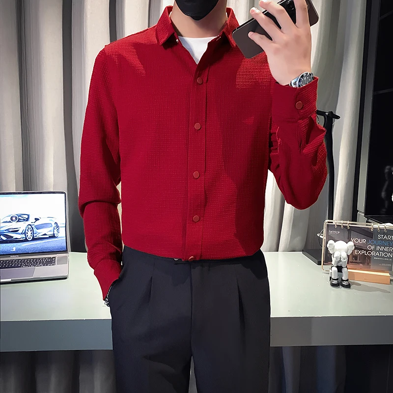 High-Quality-Solid-Color-Long-Sleeved-Shirt-for-Men-Slim-Fit-Casual ...