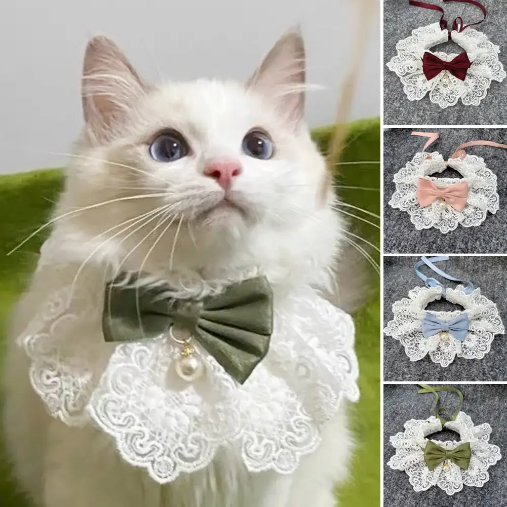 Lace Bowknot Pearl Collar Cat Dog Neckerchief Pet Cats Kitten Dog Puppy ...