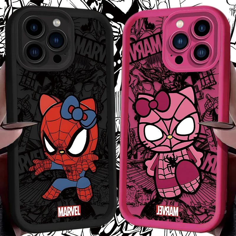 Spider-Man-Cute-Hello-Kitty-Silicone-Phone-Case-For-iPhone-15-Case ...