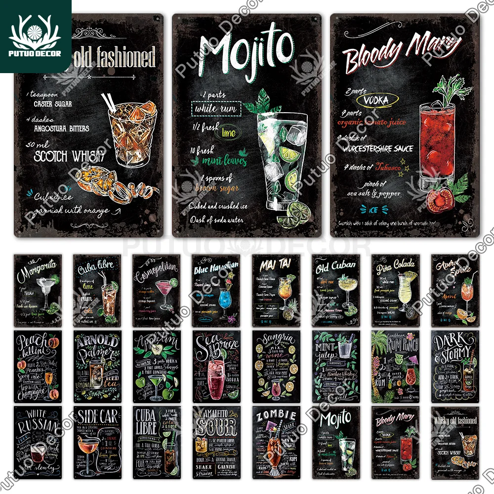 Cocktail Metal Sign Plaque Metal Vintage Pub Tin Sign Wall Decor For ...