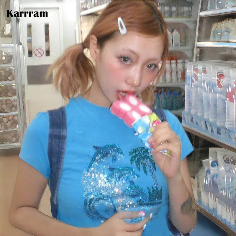 Karrram-Japanese-Y2k-Rhinestones-T-shirt-Vintage-Harajuku-Diamond-Print ...