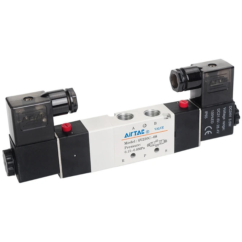 Airtac Pnematic Solenoid Valve 5/3 5 Way 3 Position 1/4" Bsp 4v230c-08 Double Coil Center Closed ...