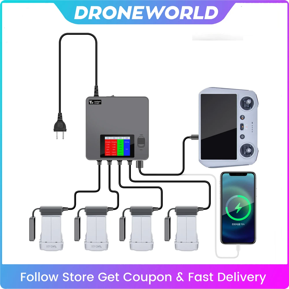6-in-1-Digital-Display-Battery-Charger-for-Mini-4-Pro-Drone-Battery ...