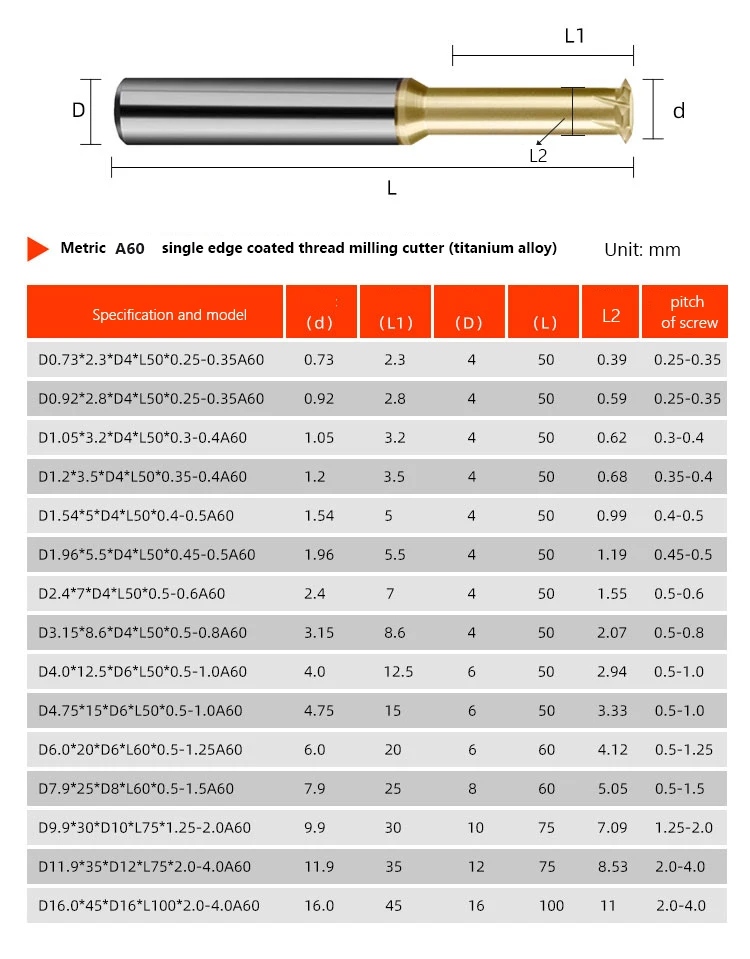 1pcs Cnc Hrc 60 Degree Carbide Single Tooth Thread Milling M1 M1.2 M1.4 ...