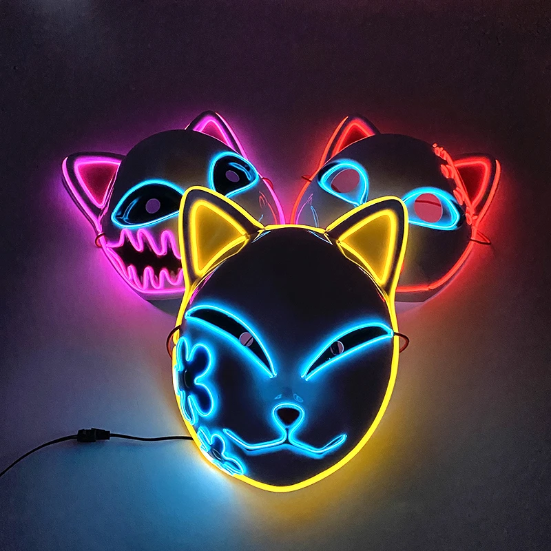 Japanese Anime Mask Full Face Demon Slayer Mask LED Party Supplies Neon ...