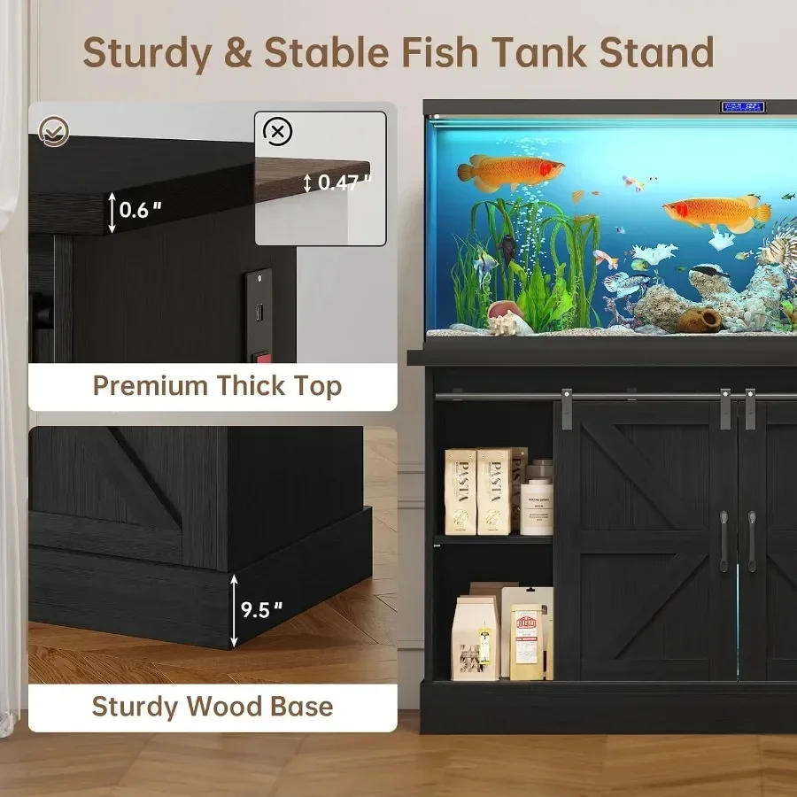 Heavy Duty 55–75 Gallon Aquarium Stand with Barn Doors & Power Outlet ...