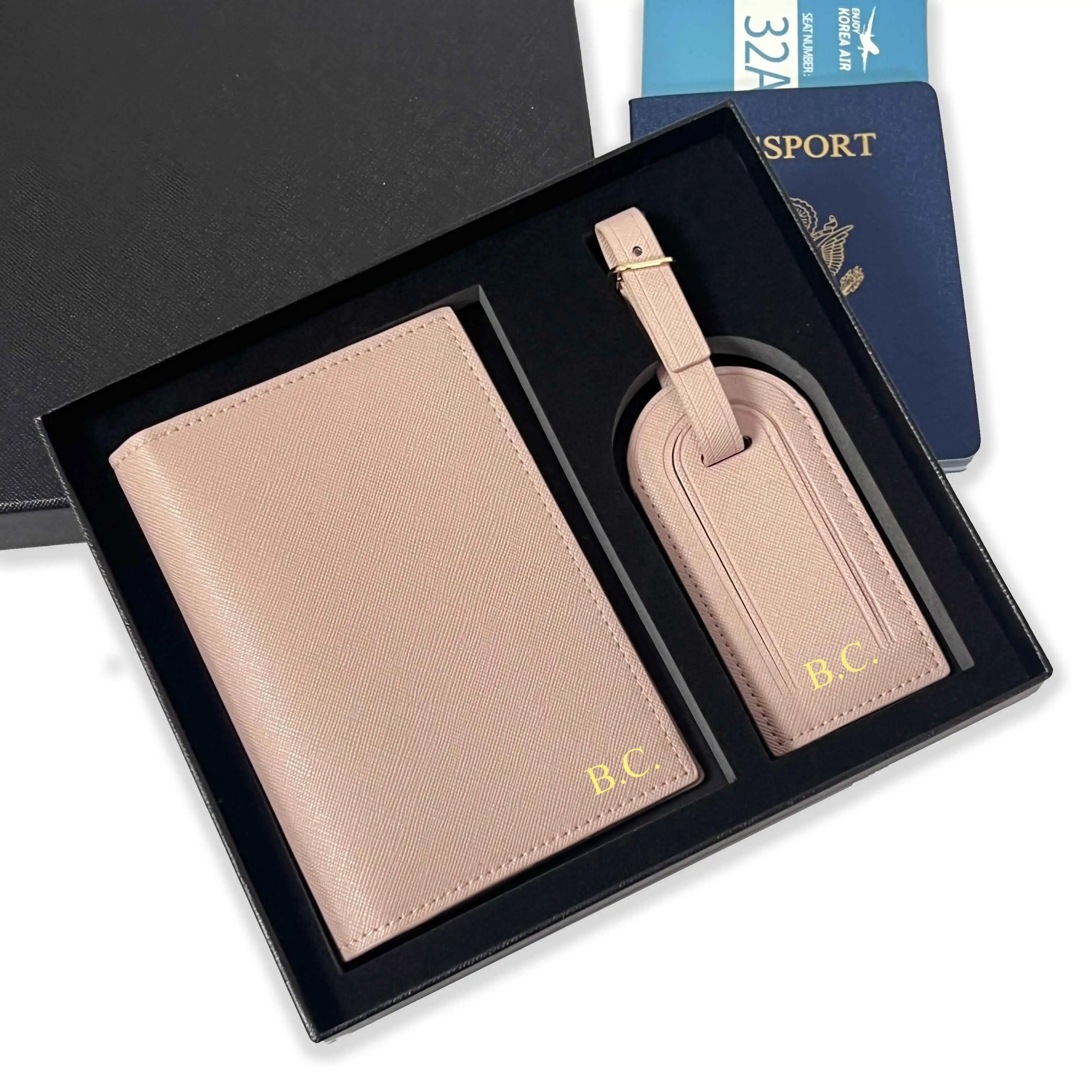Monogrammed Initial Gift Box Set Passport Holder Saffiano Leather ...