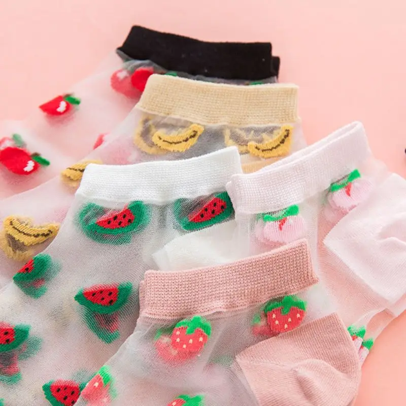 5-Pairs-Women-Transparent-Crystal-Fiber-Boat-Socks-Watermelon-Fruit ...