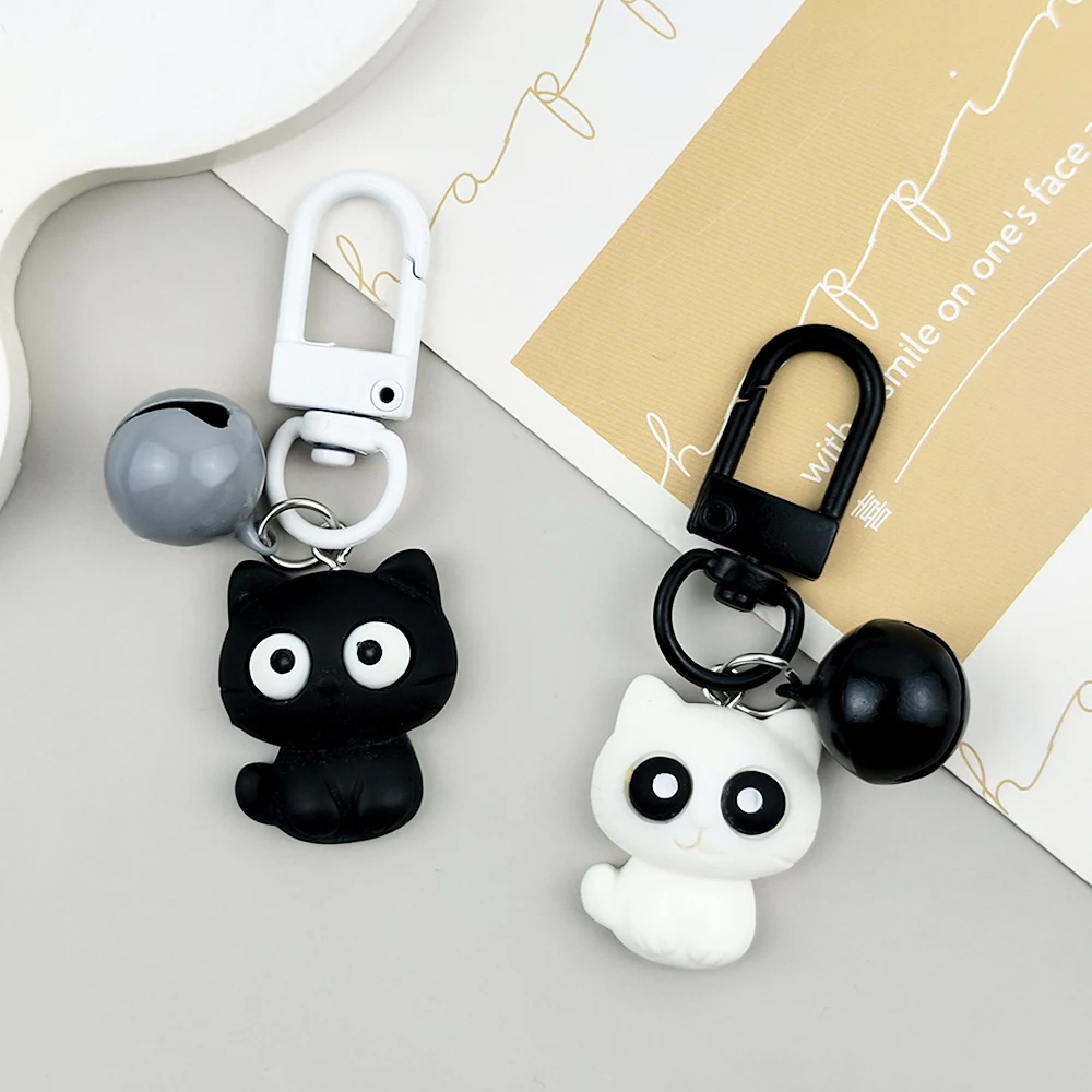 Black-White-Cat-Keychain-Cute-Resin-Kitten-Bell-Pendant-For-Woman-Girls ...