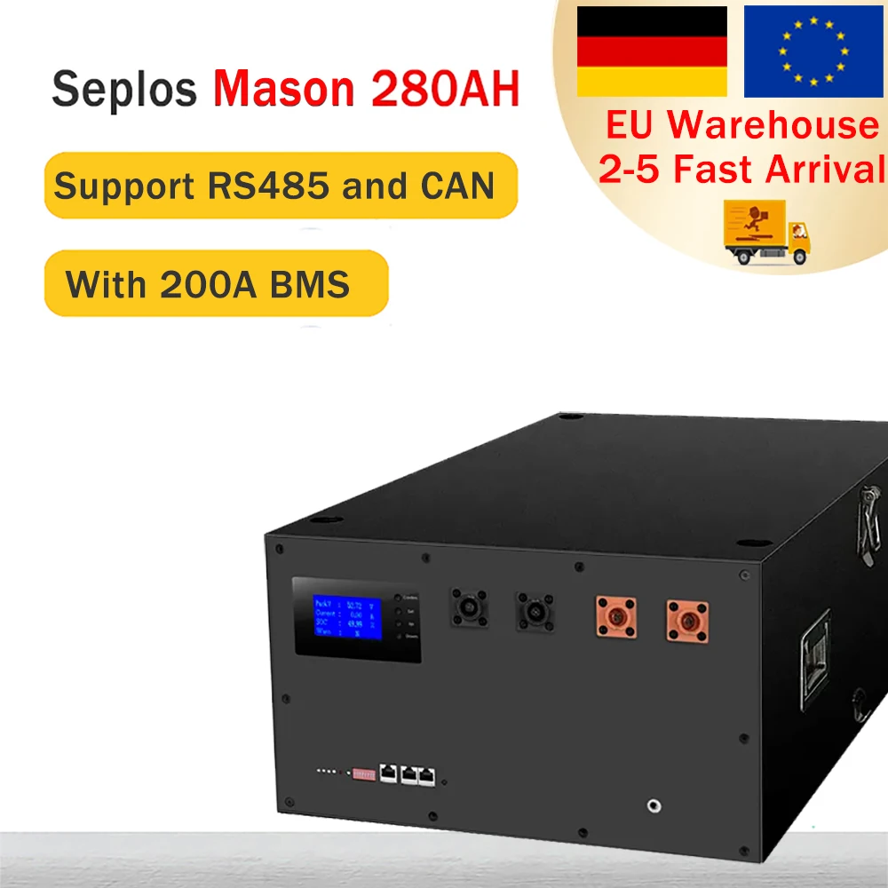 Seplos 48V LiFePO4 Battery Box Case DIY Mason 280Ah with Bluetooth 16S ...