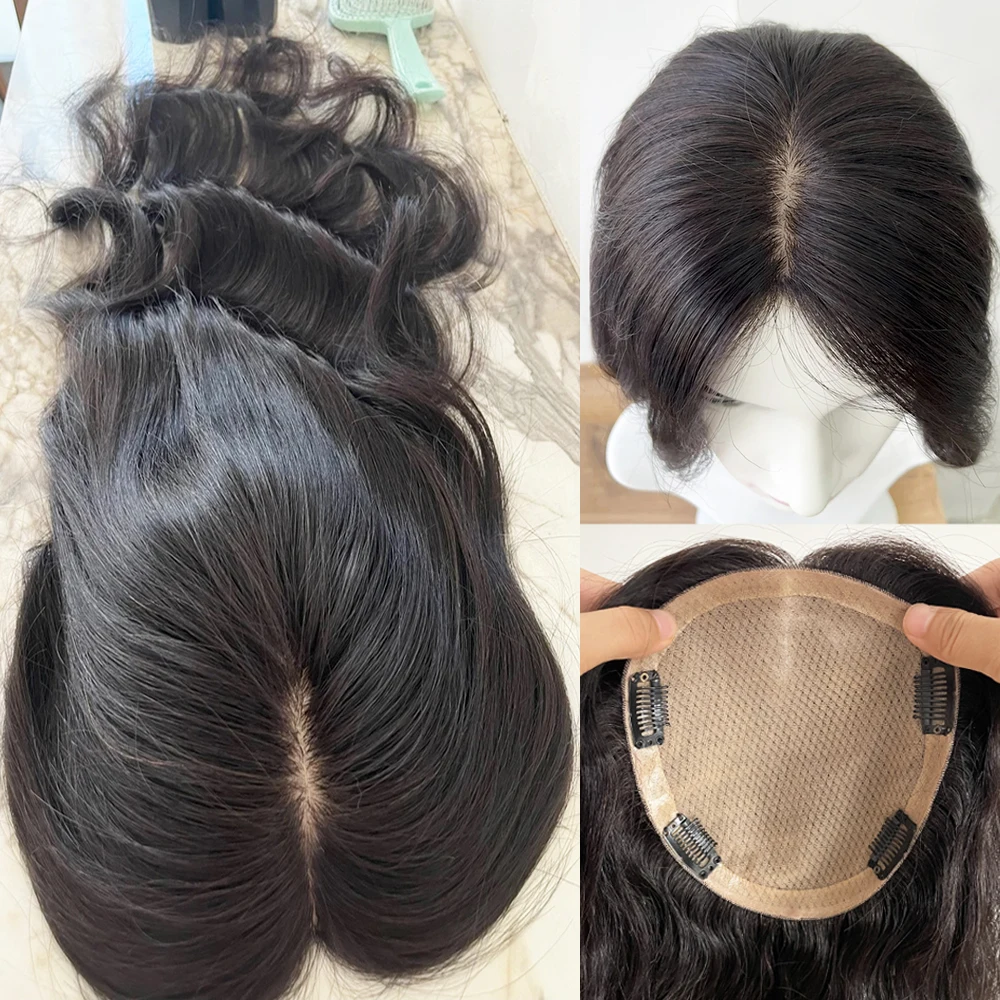 Topper-de-Base-de-seda-de-cabello-humano-ondulado-Natural-Topper-de ...