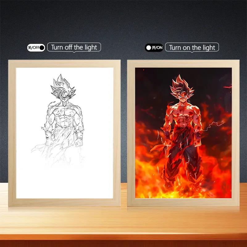 Anime Figure Dragon Ball Light Painting Photo Frame Goku Vegeta Led ...