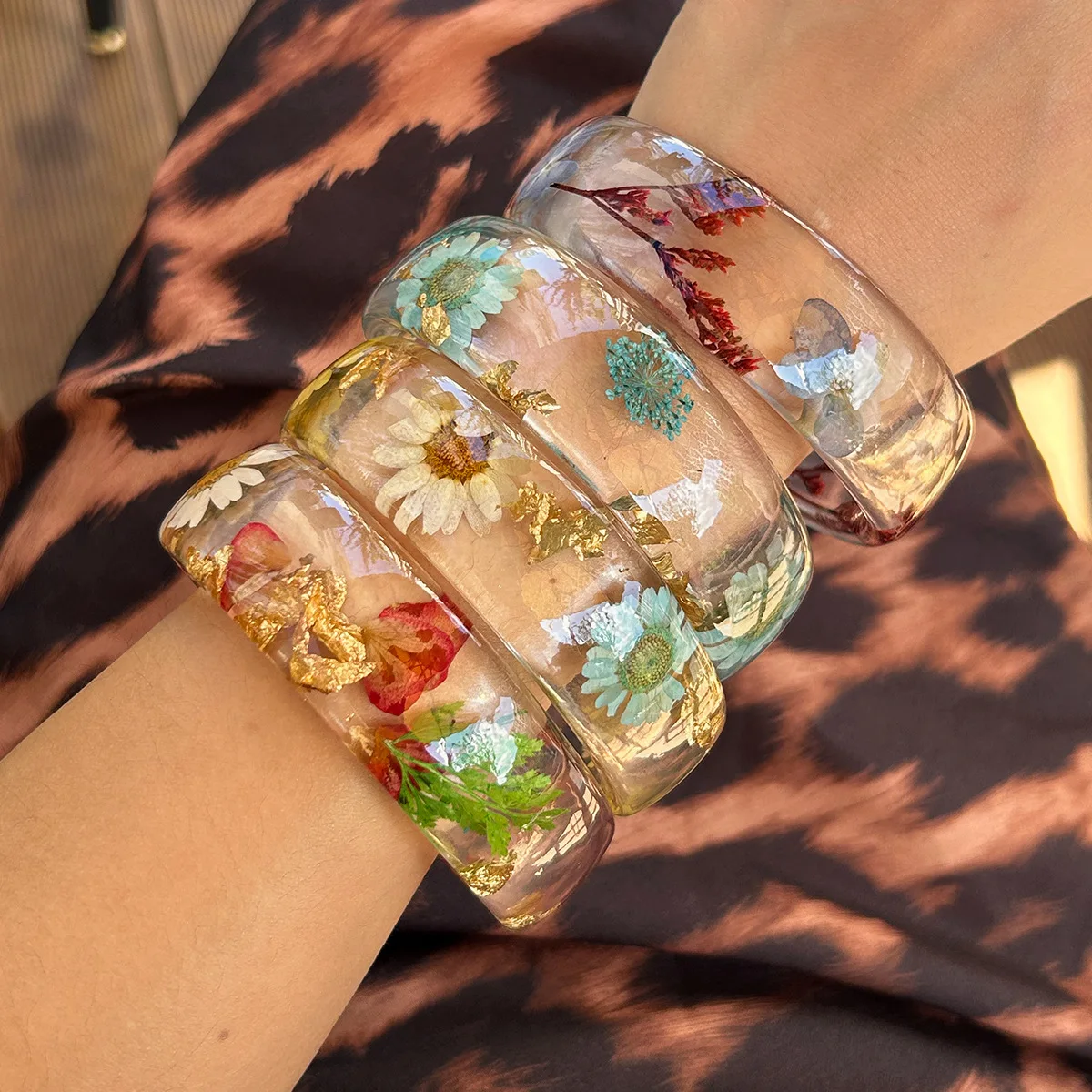 Exaggerated Ins Style Flower Transparent 2CM Wide Bangle Bracelet ...