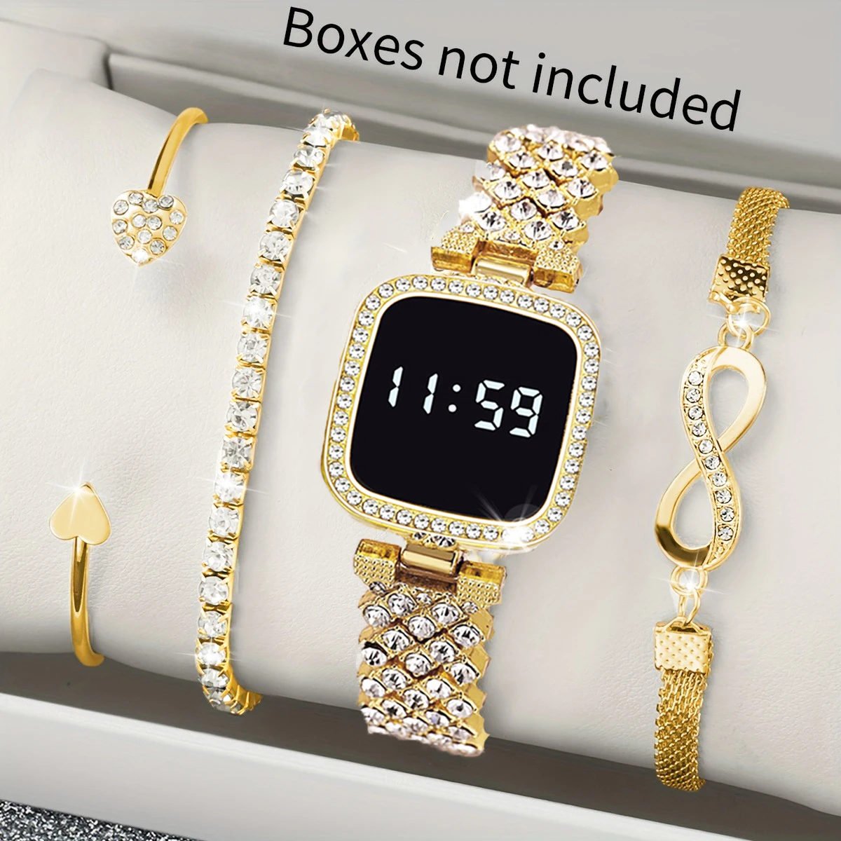 4 pcs/set Women Gold Luxury Watch Set Bracelet Bangle Digital Watch ...