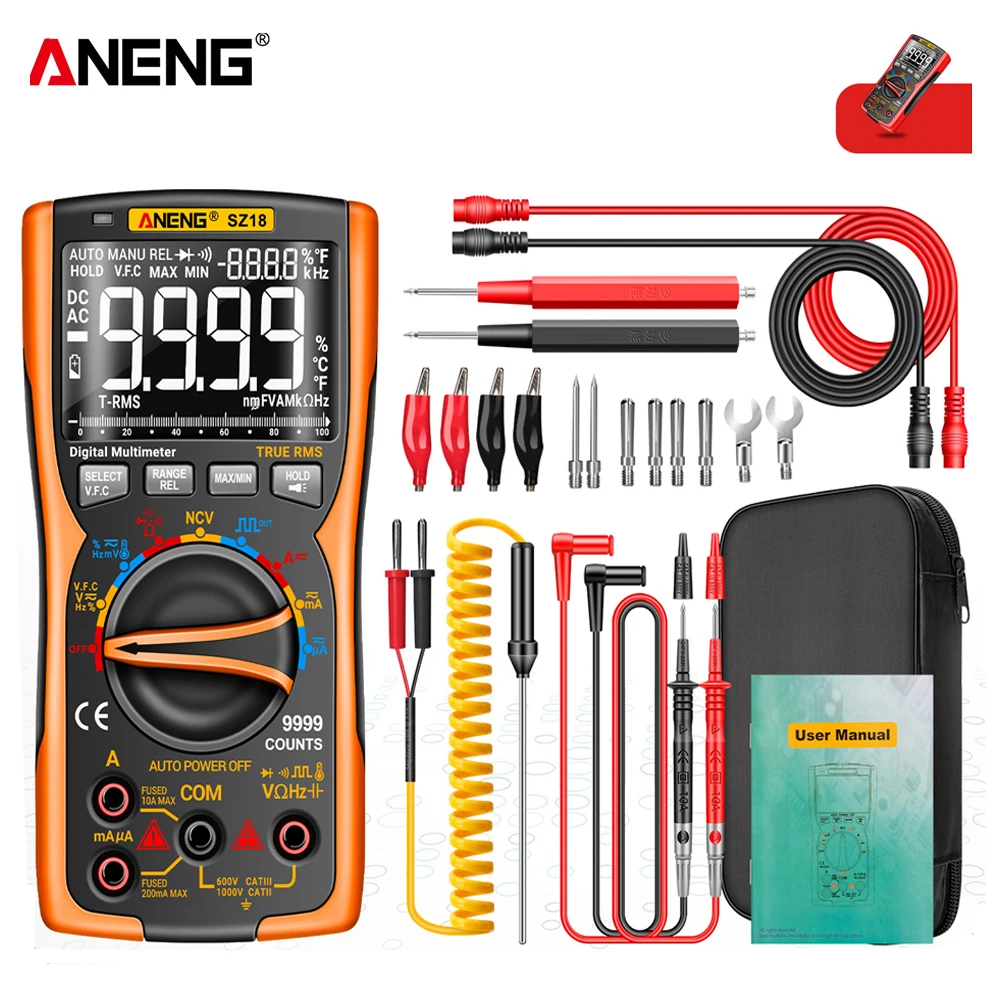 ANENG SZ18 DIY 트랜지스터 커패시터 NCV 감지기 Lcr 미터 디지털 멀티 미터 9999, 전문 True RMS AC ...