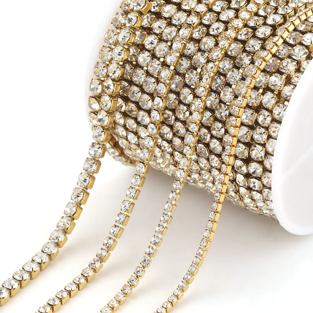 1m Glass Crystal Rhinestone Chain Stainless Steel Chains Rhinestones ...