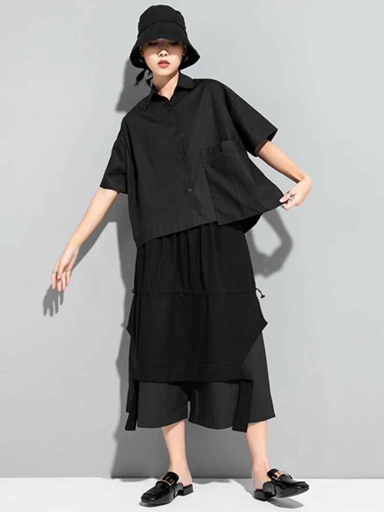 [EAM] Women Black Big Size Irregular Pocket Blouse New Lapel Short ...