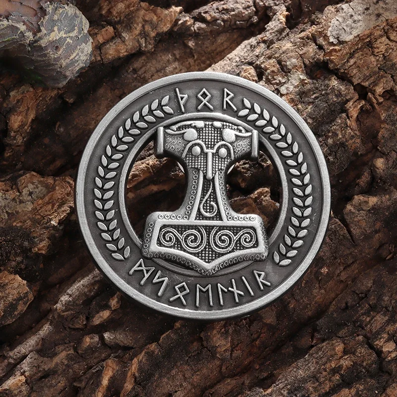 Retro Nordic Gods Odin Celtic Thunder God's Hammer Rune Brooch Men's ...