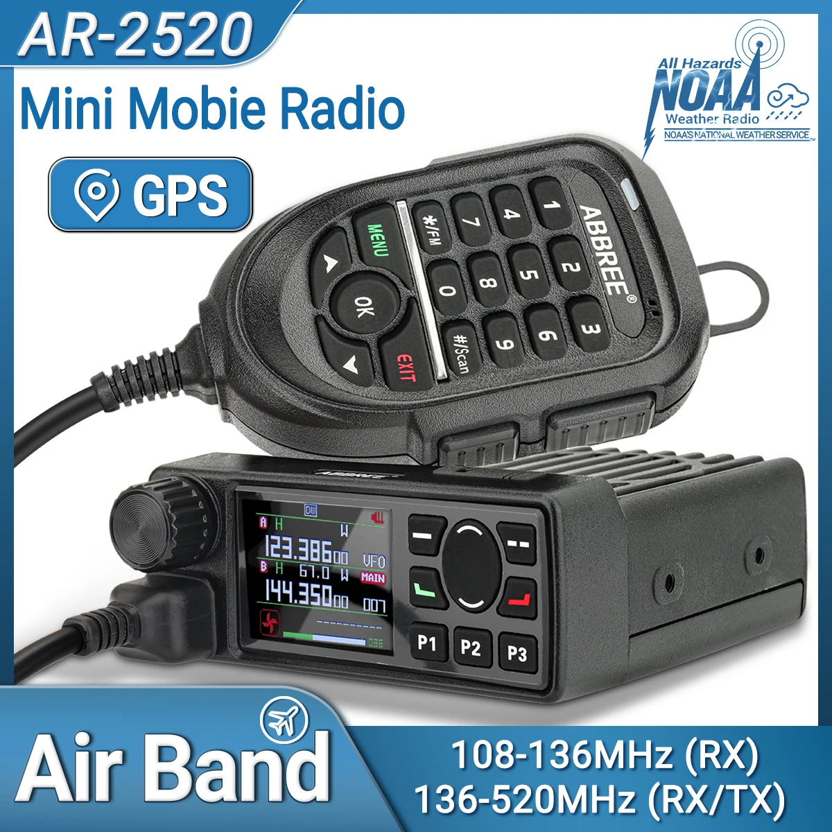 ABBREE-AR-2520-25W-AIR-Band-Mobie-Radio-Full-Band-108-520MHz-AM-FM ...