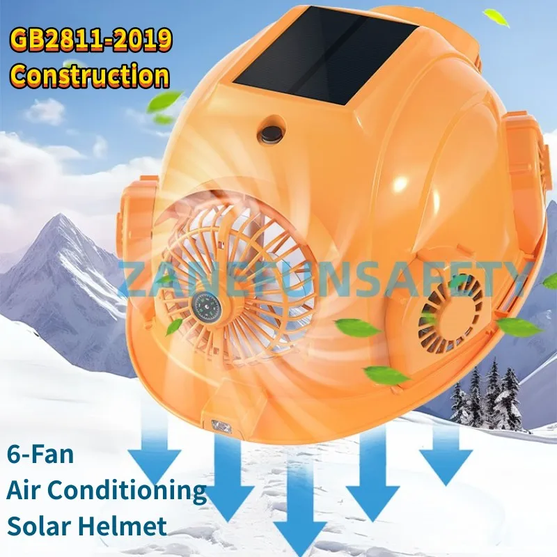 Safety Helmet With 6 Fans, Air Conditioning, Rechargeable Lithium ...