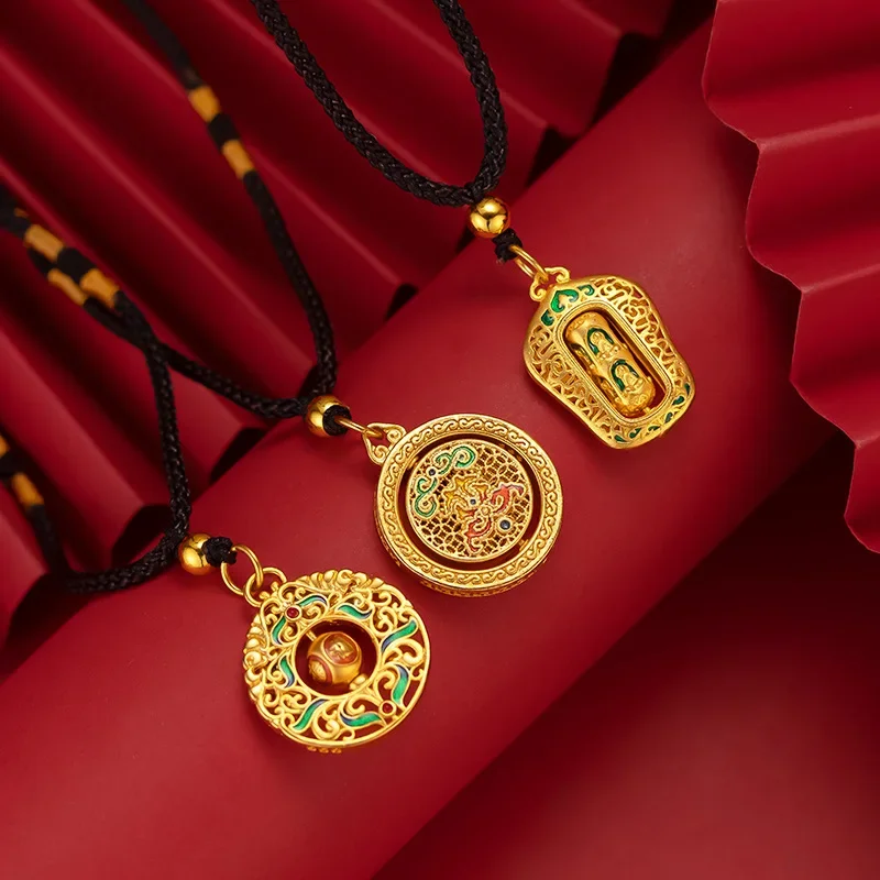 Vintage-Ethnic-of-Pendant-Necklace-18k-Gold-Rotate-Choker-Charm-Black ...