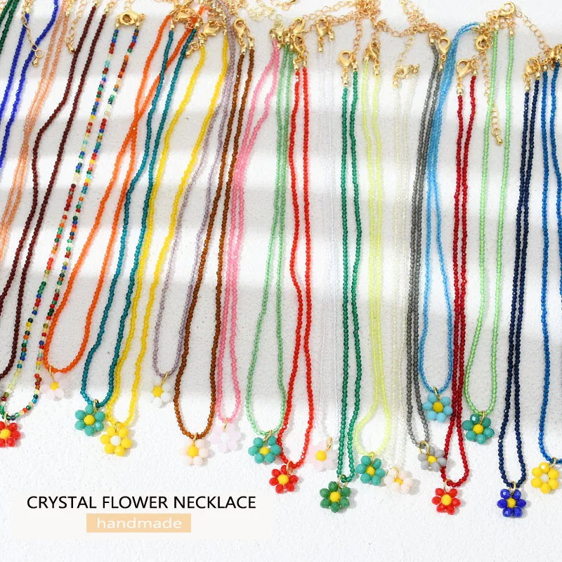 Simple Summer Crystal Flower Beads Strand Choker Necklace Women String ...