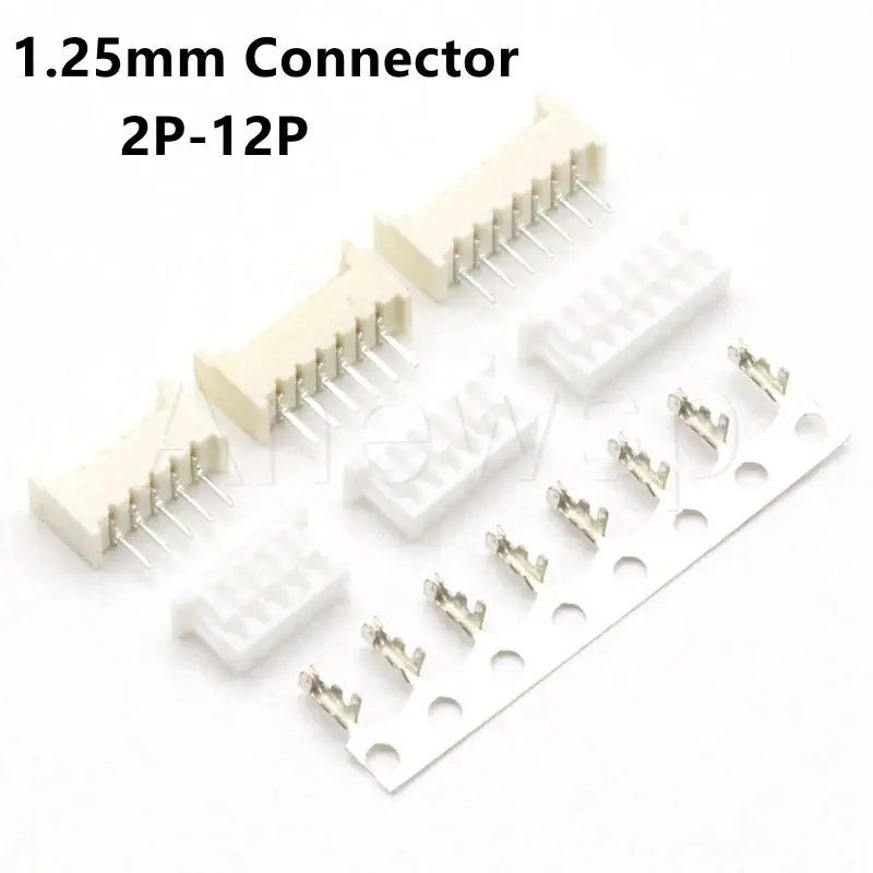 MICRO JST 1.25 커넥터, 1.25mm 피치 수평 스트레이트 핀 헤더, 하우징, 터미널 2, 3, 4, 5, 6, 7, 8, 9, 10, 11, 12P, 50 세트 ...