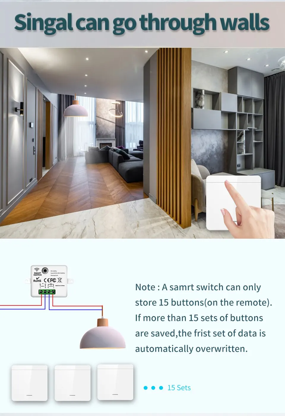 Interrupteur mural sans fil RF 433Mhz, télécommande 86 10A 110V 220V, récepteur pour lampe et ...