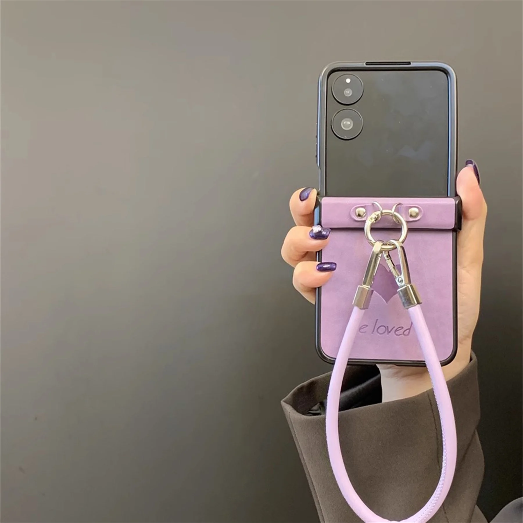 Senior Luxury Korean Imprint Love Heart Purple Phone Case with Leather ...