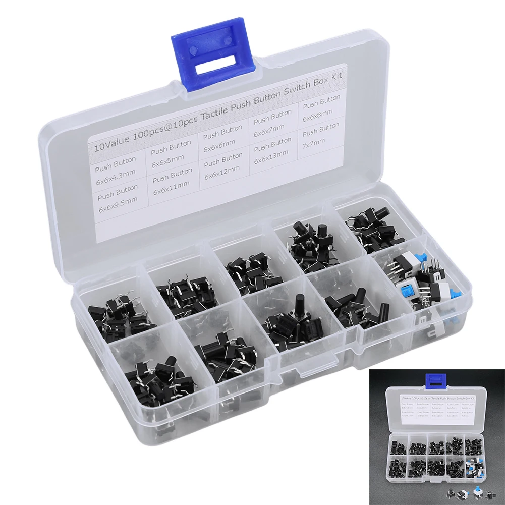 100pcs-Tactile-Push-Button-Kit-6x6mm-10-Models-Momentary-Tact-Switch-4 ...