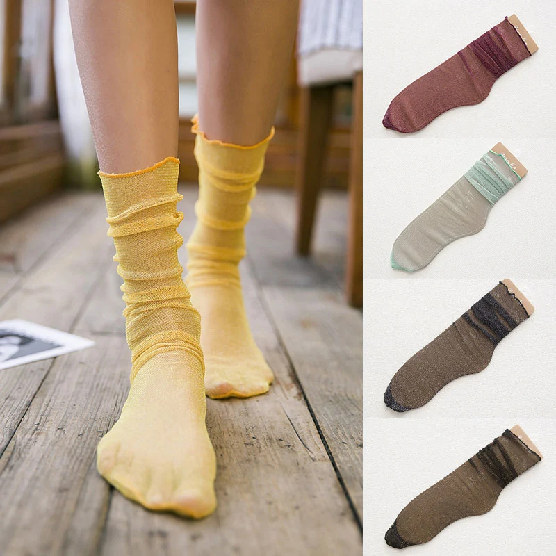 Hot-Sale-Retro-Mesh-Silver-Silk-Socks-Women-Spring-Summer-Thin-Gauze ...