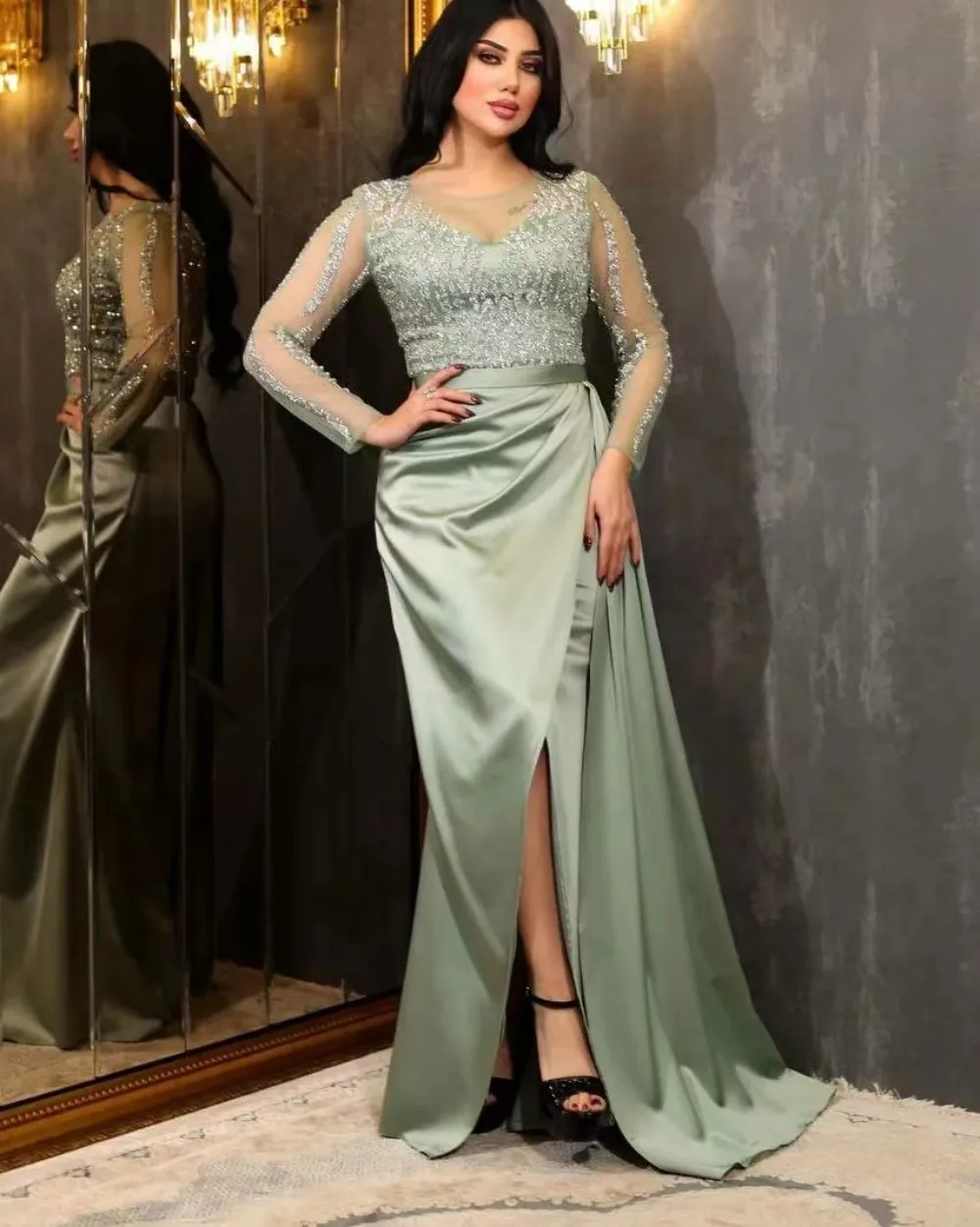 Fashionvane-Sheer-Neck-Evening-Dresses-Dubai-Women-Wear-Beaded-Long ...