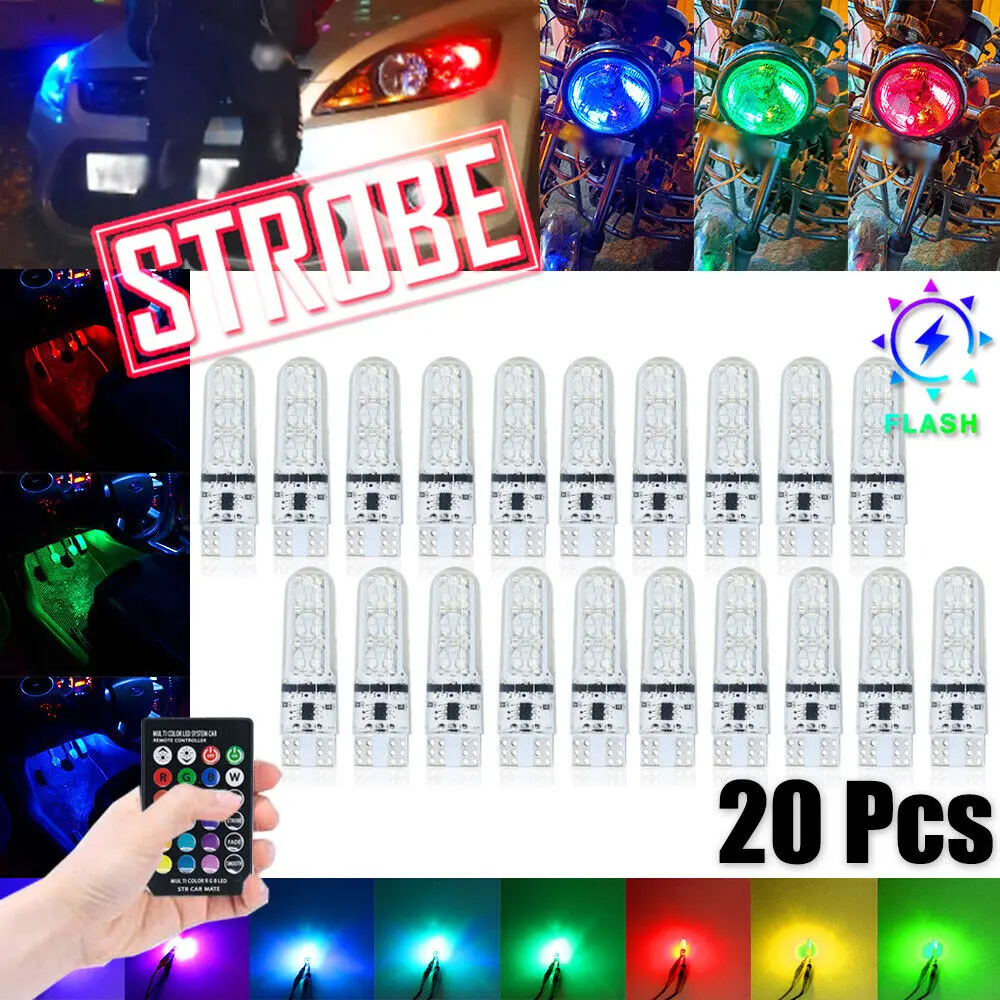 20xT10-Waterproof-W5w-501-Car-Wedge-Side-Light-Bulb-6SMD-5050-RGB-7 ...