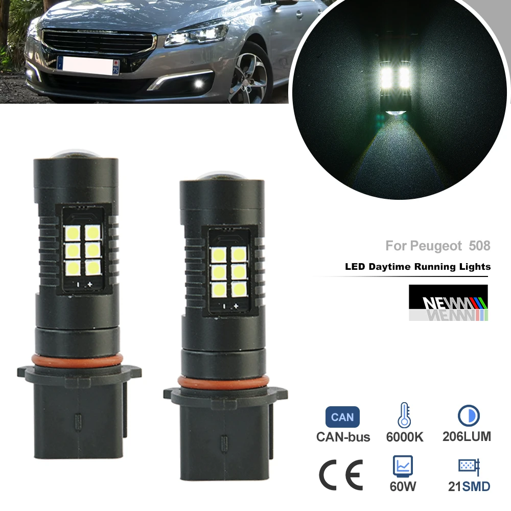 2pcs Led Daytime Running Lights For Peugeot 508 W Sw 2011-2018 Canbus ...
