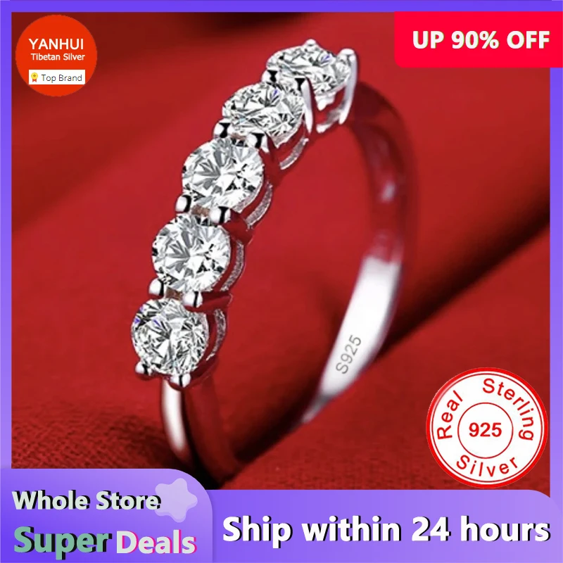 With Credentials Original 925 Sterling Silver Rings Wedding Band for Women Sparkling CZ Diamant ...