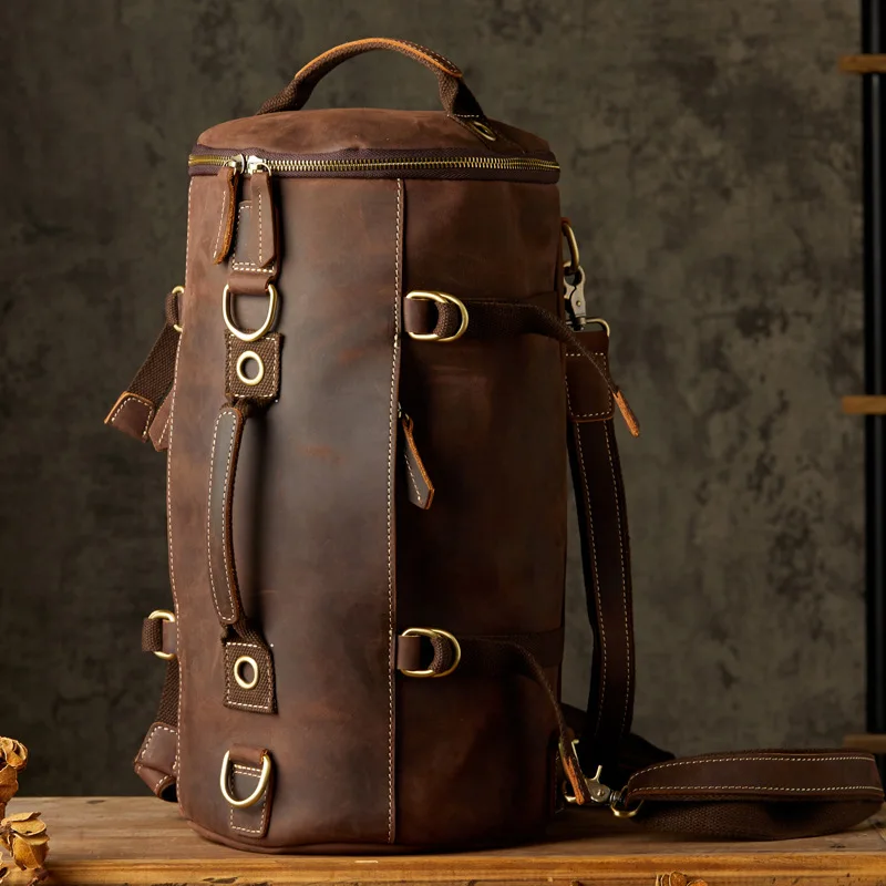 Retro Style Leather Backpack Travel Bag Men Male Backpack Daypack ...