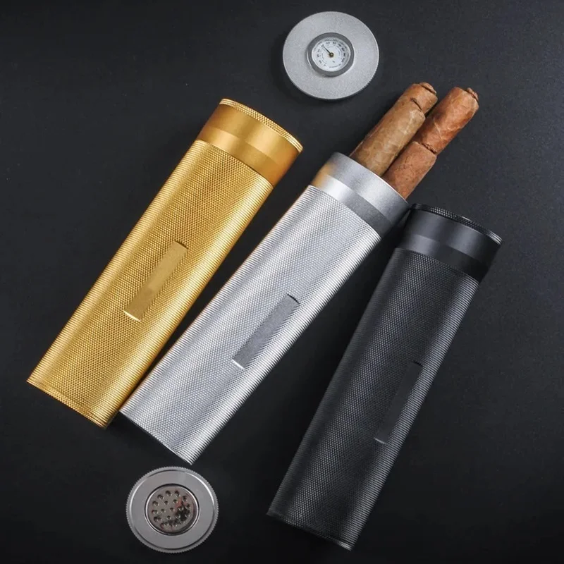 Metal-Cigar-Tube-with-Hygrometer-and-Humidifier-Cigar-Humidor-Travel ...