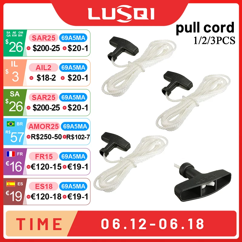 Lusqi 1/2/3 Set Replacing Pull Cord On Lawn Mower Recoil Starter Handle ...